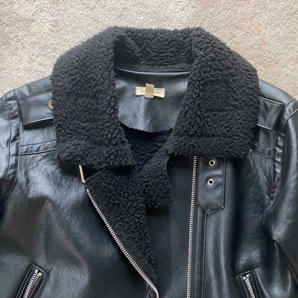Uo Faux Leather Shearling Moto Biker Jacket - Gem